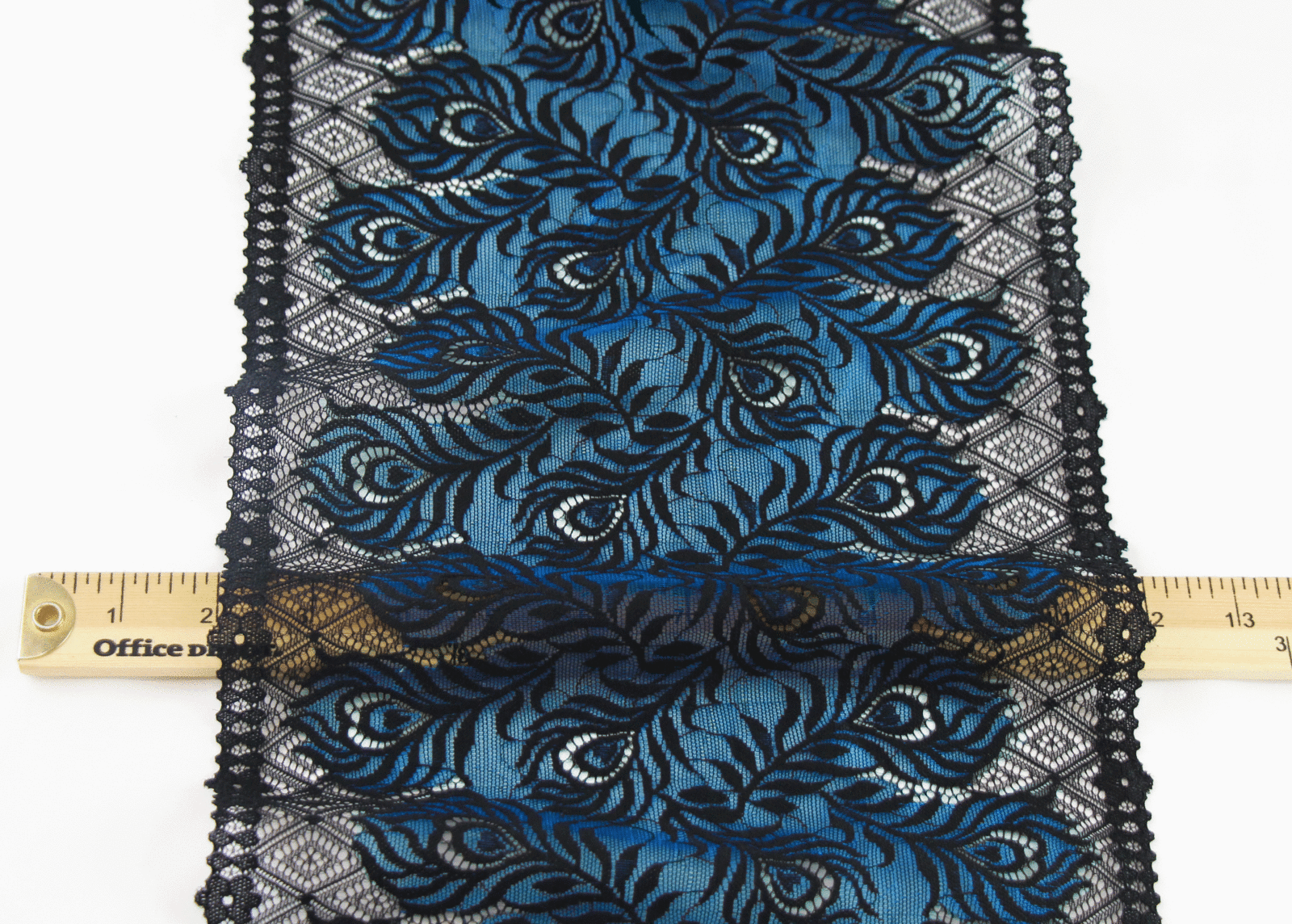 Blue Peacock Feather Lace | Wildbird Fabric