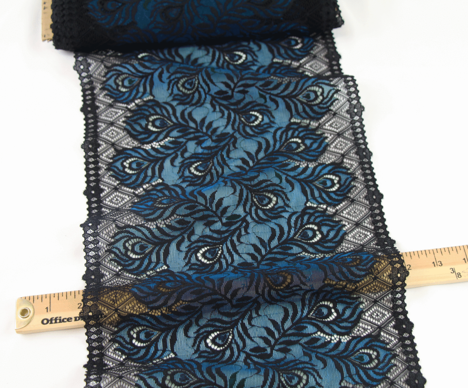 Blue Peacock Feather Lace | Wildbird Fabric
