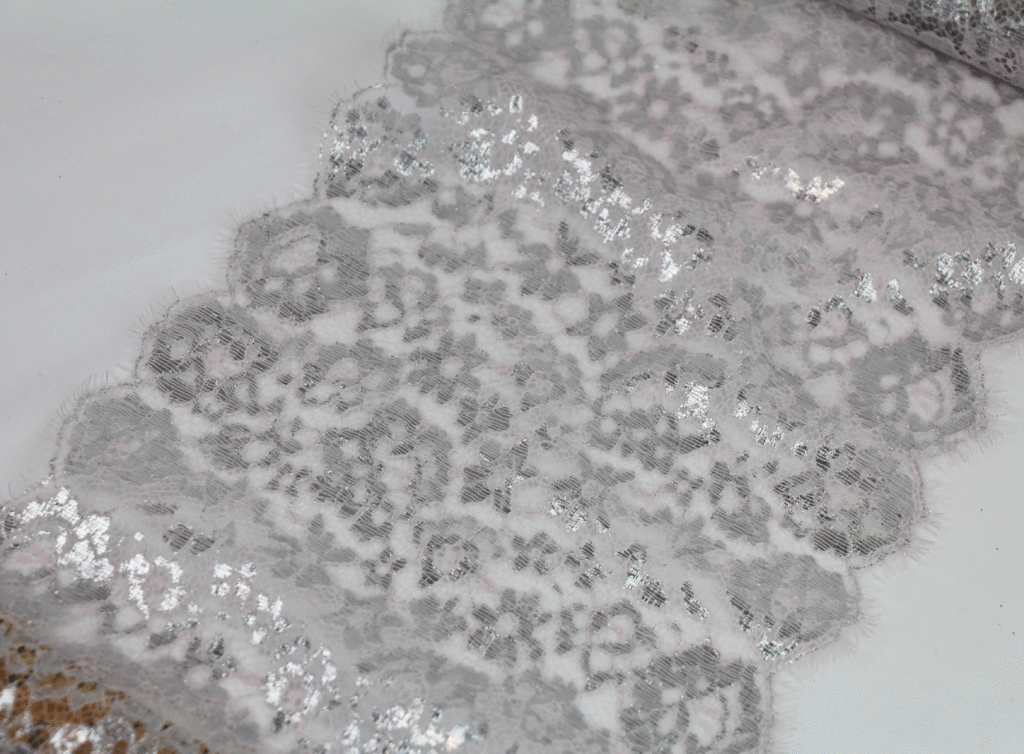 Light Pink French Lace With Silver Flowers | Wildbird Fabric