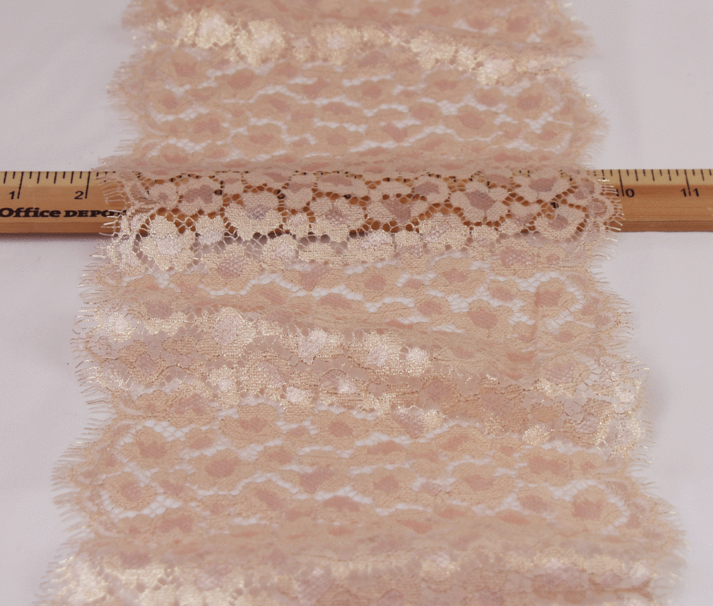 Shiny Light Peach French Lace with Gold | Wildbird Fabric