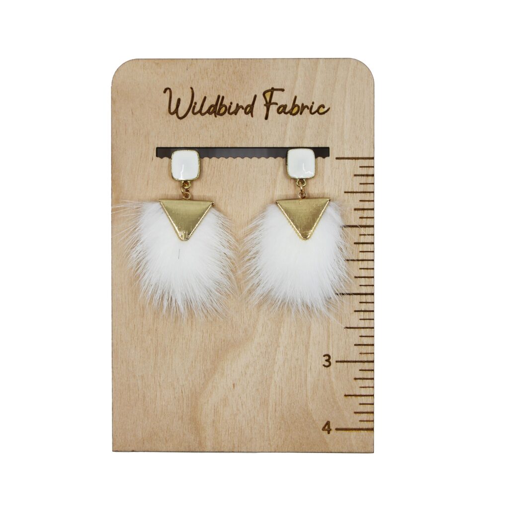 White Geometric Feather Earrings | Wildbird Fabric