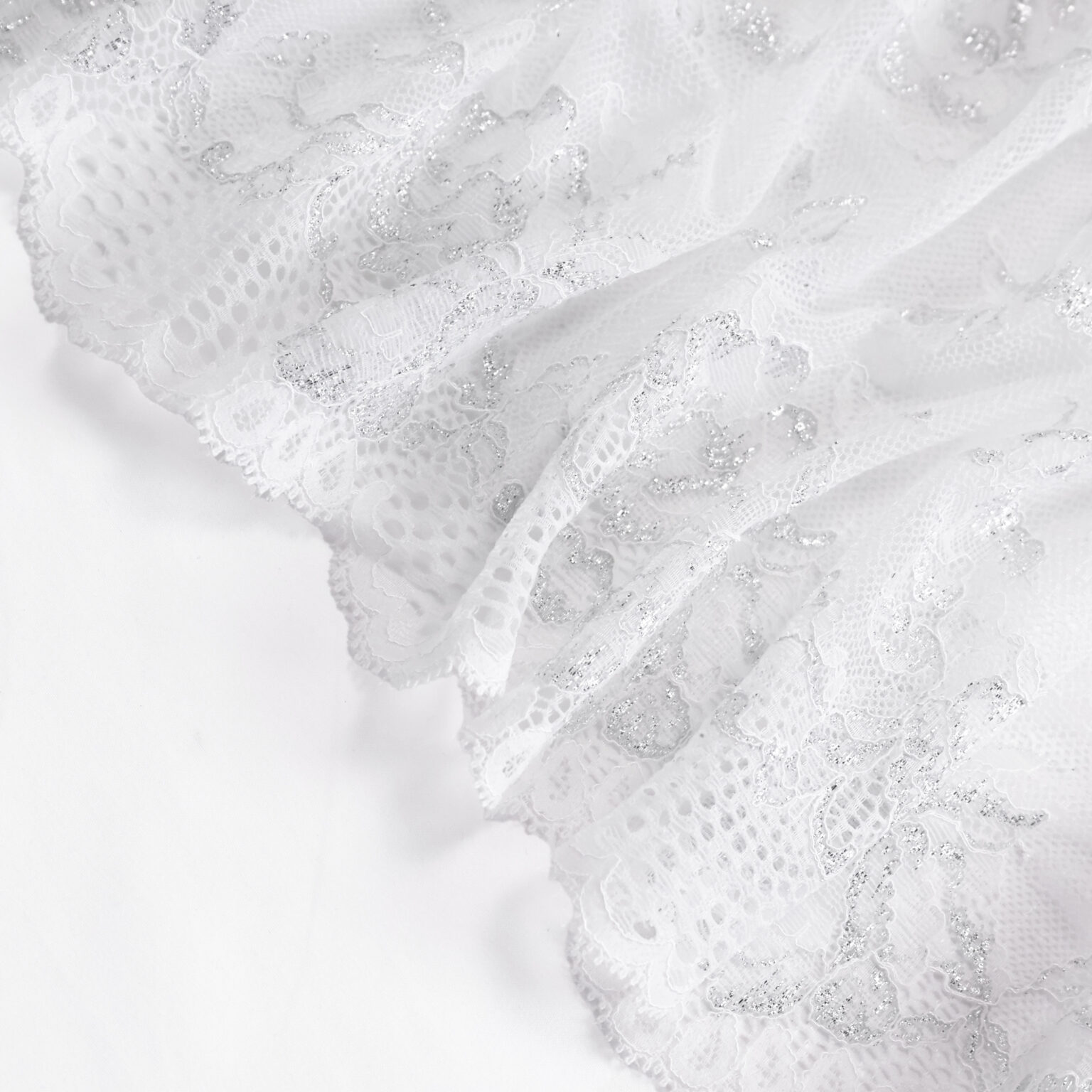 White & Silver Floral Lace | Wildbird Fabric