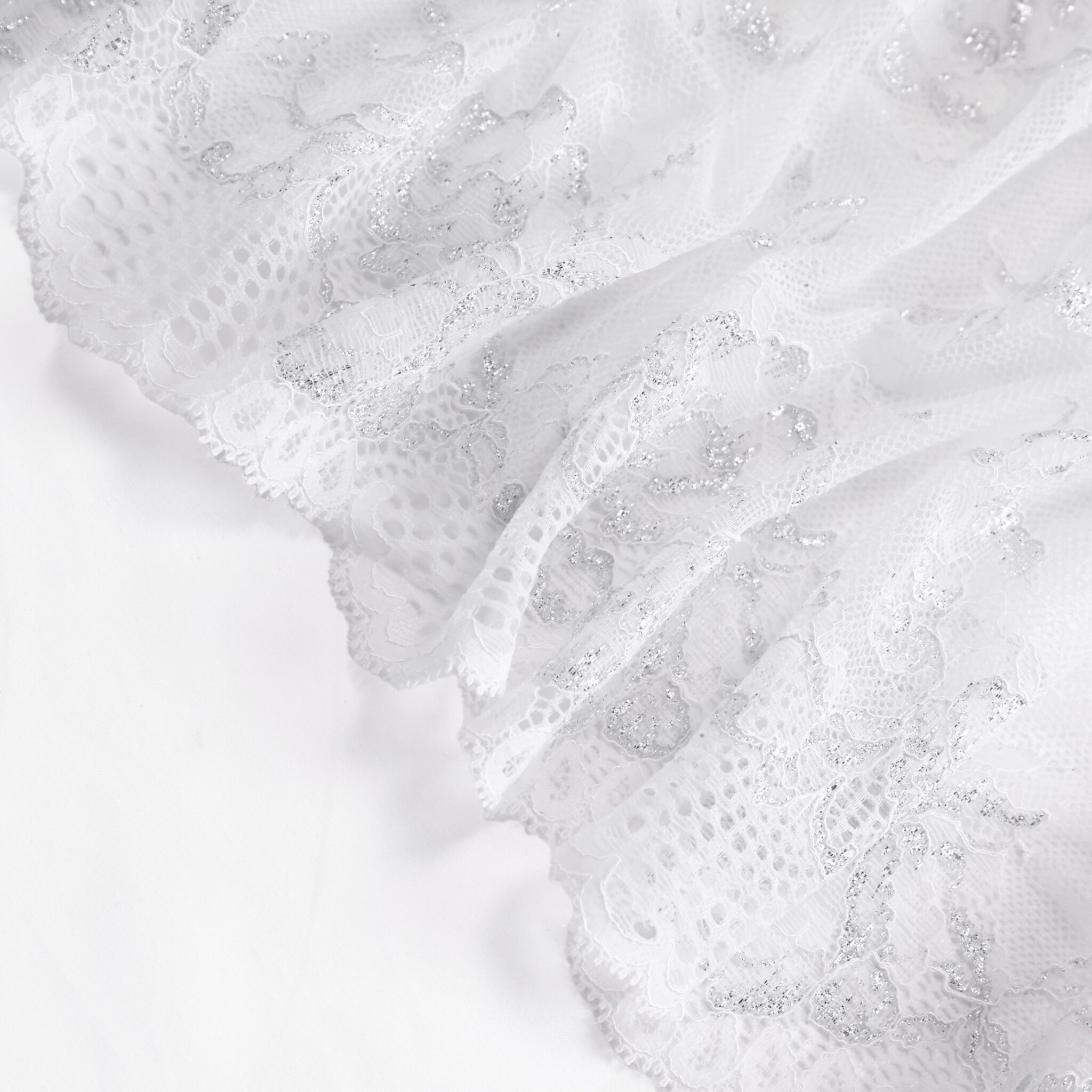 White & Silver Floral Lace | Wildbird Fabric